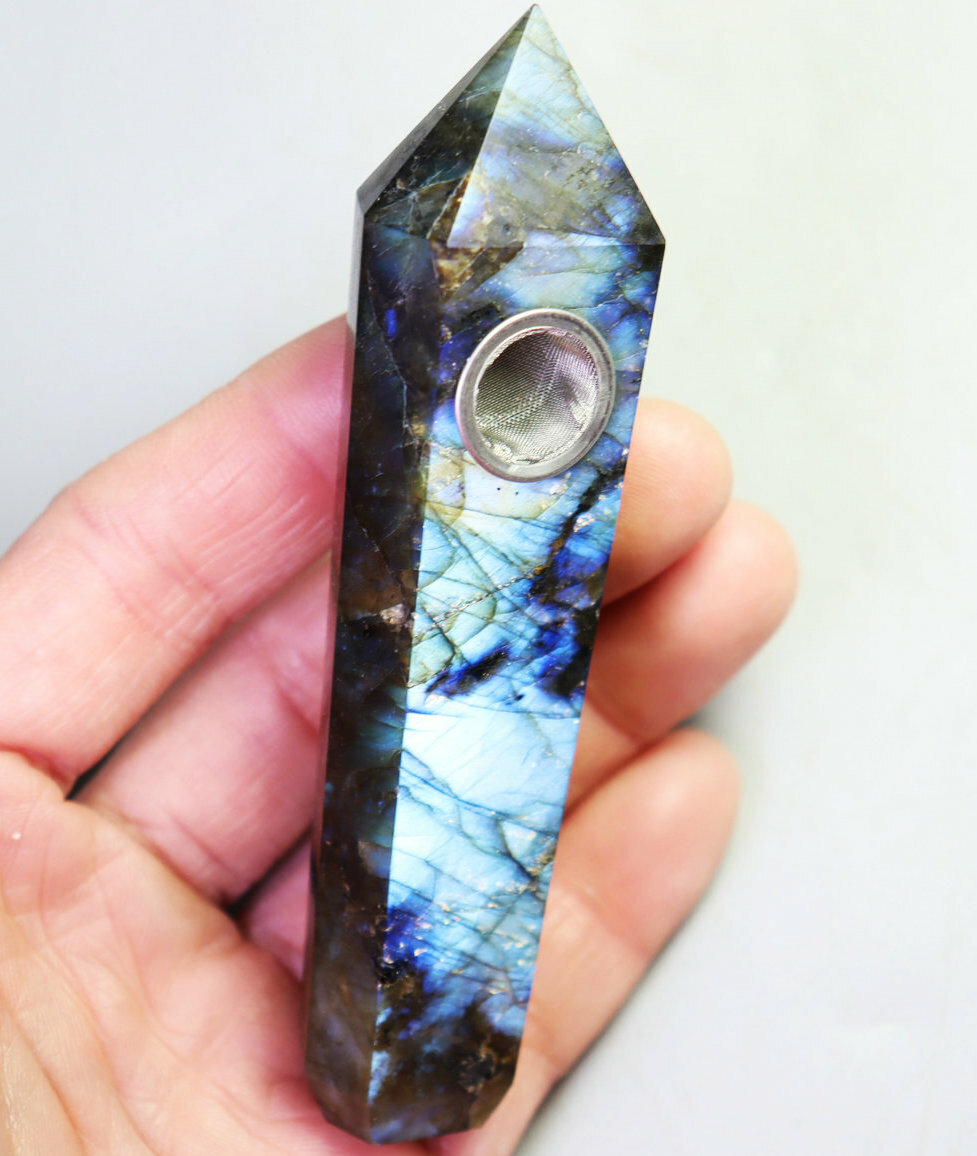 Natural Labradorite Stone Quartz Crystal Wand Smoking Pipes reiki ...