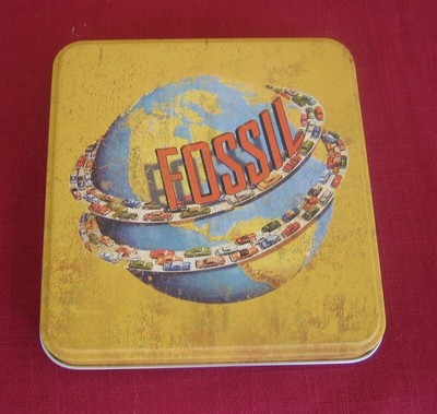 Vintage Authentic FOSSIL Watch SQUARE TIN BOX ~ 1994 ~ GLOBE | eBay