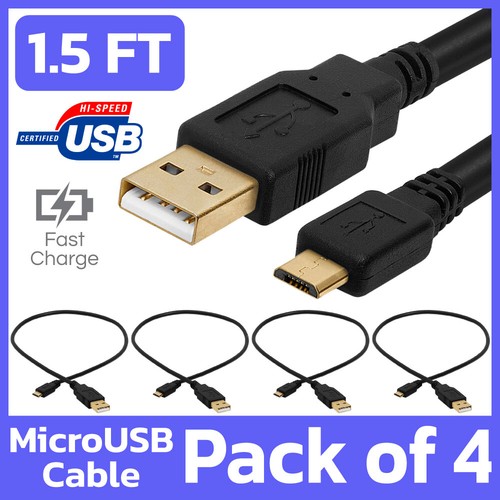 4 Pack Micro USB Cable 1.5FT USB to Micro USB Fast Charger Cord Phone ...