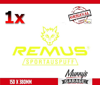 Remus Exhaust 150x380mm Neon Gelb Aufkleber, Sticker, Autocollant ...