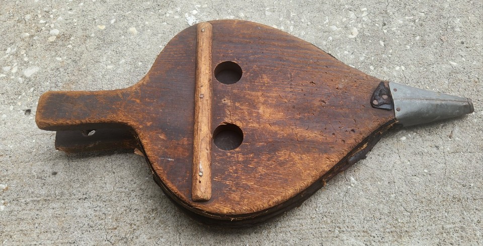 18.5"Fireplace Bellow Antique Primitive Wood Iron Leather Bellows ...
