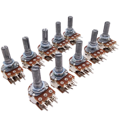 US Stock 10pcs 50K ohm B50K Dual Stereo Potentiometer Pots Shaft S 15mm ...