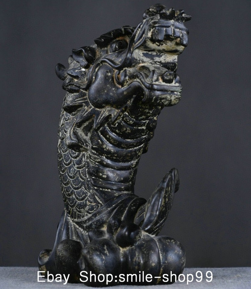 11" Old Chinese Bronze Ware Western Zhou Dynasty Dragon Fish Statue ...