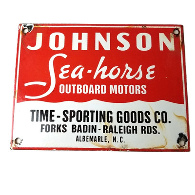 Vintage Johnson Sea Horse Sign - Boat Engines Outboards Porcelain Gas ...