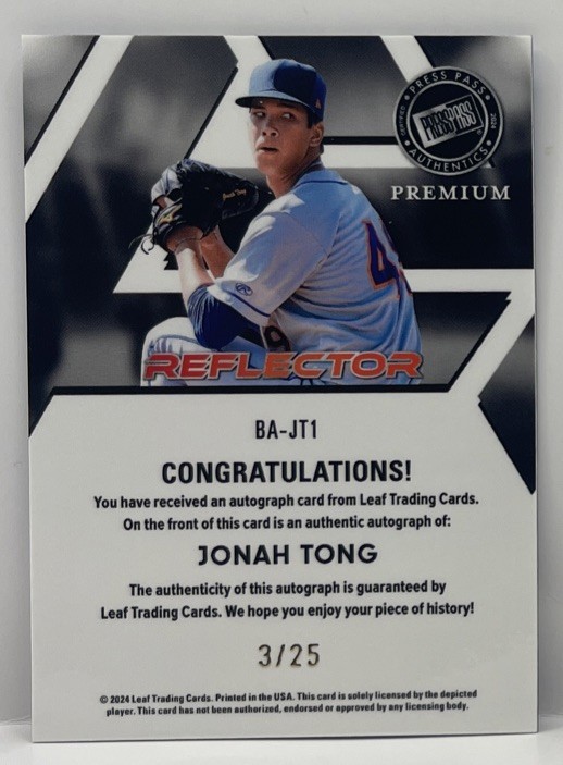 2024 Leaf Press Pass Premium Jonah Tong RC Auto Autograph Blue #3/25 ...