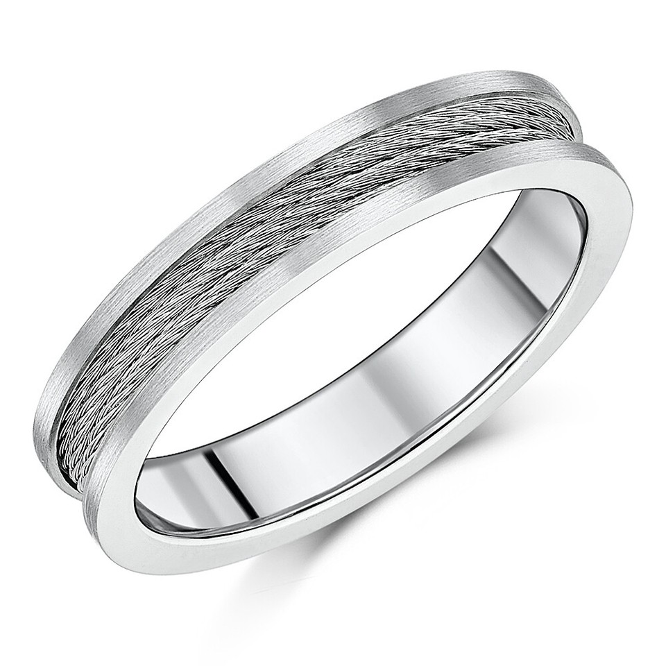 5mm or 7mm Titanium Ring Inlaid Steel Cable Wedding Band | eBay UK