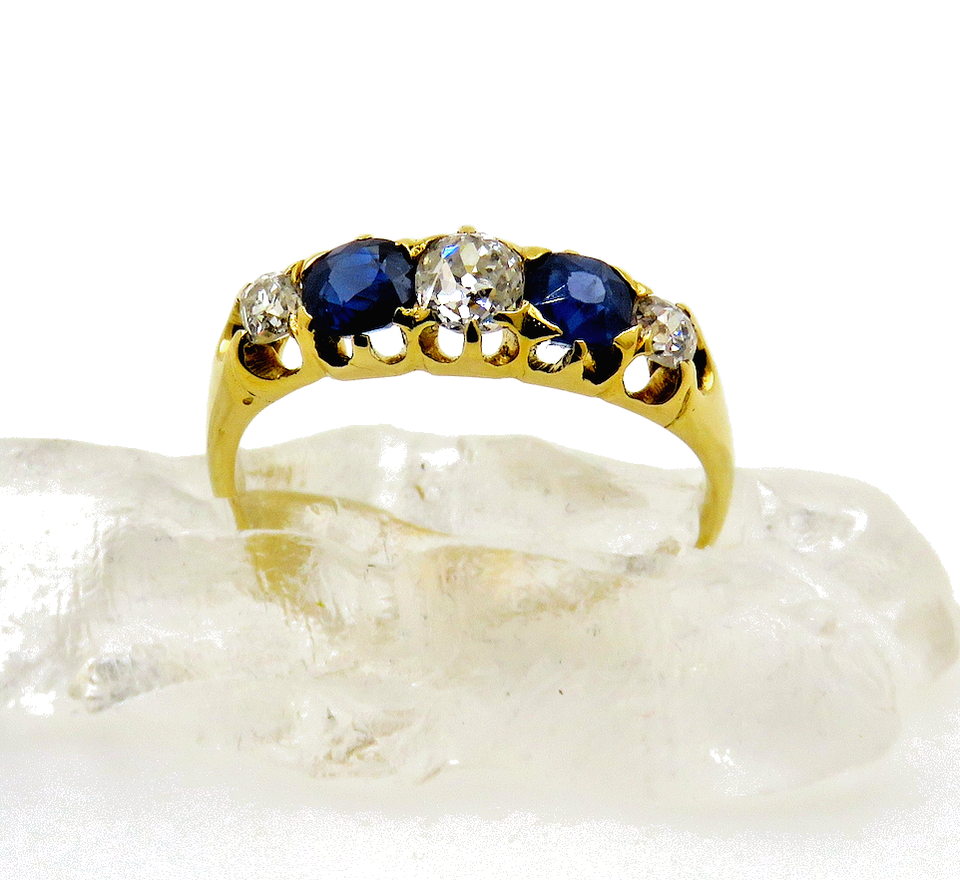 Sapphire 0.45ct. and Diamonds 0.10ct. Yellow Gold 18k. UK Vintage Ring Size M | eBay