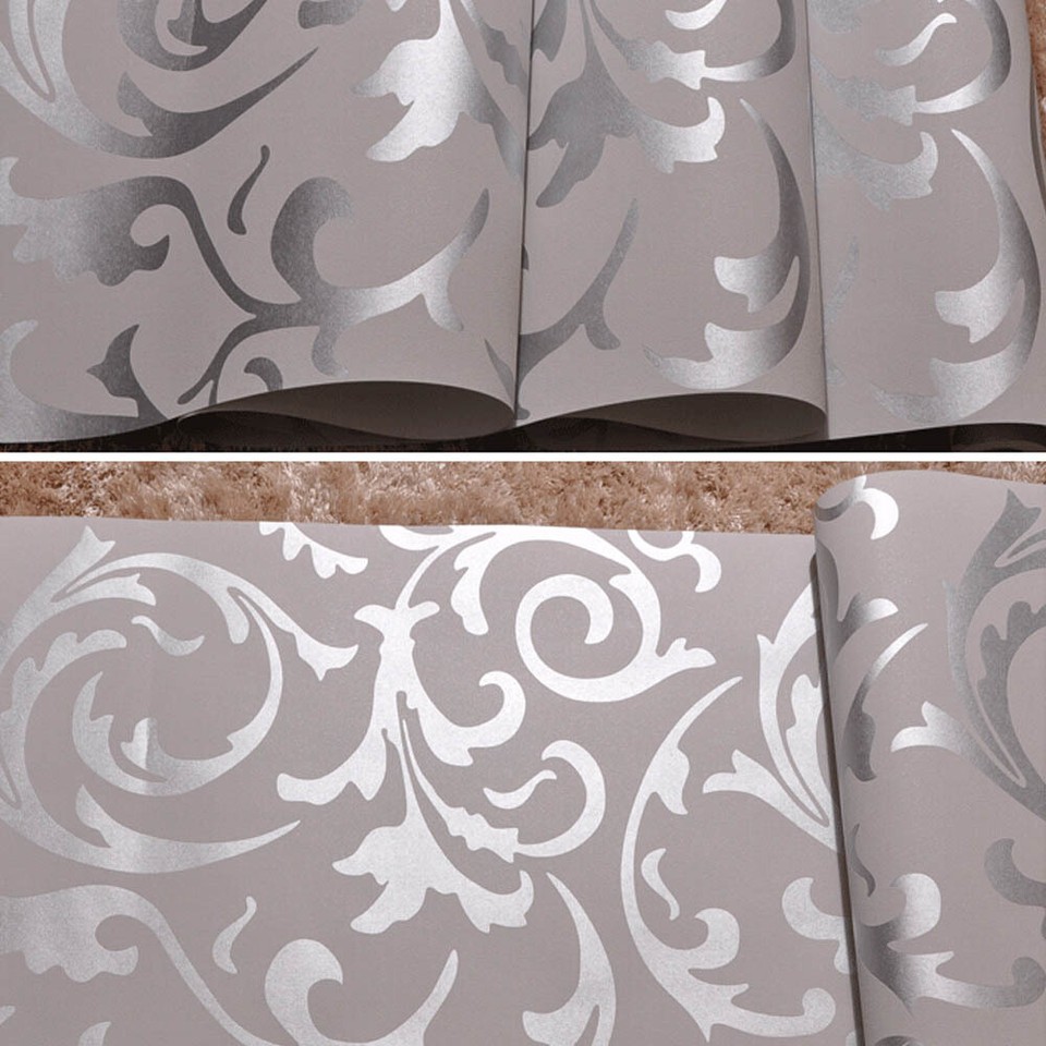 10M Silver Grey Embossed Feature Wallpaper Living Room Background Home ...