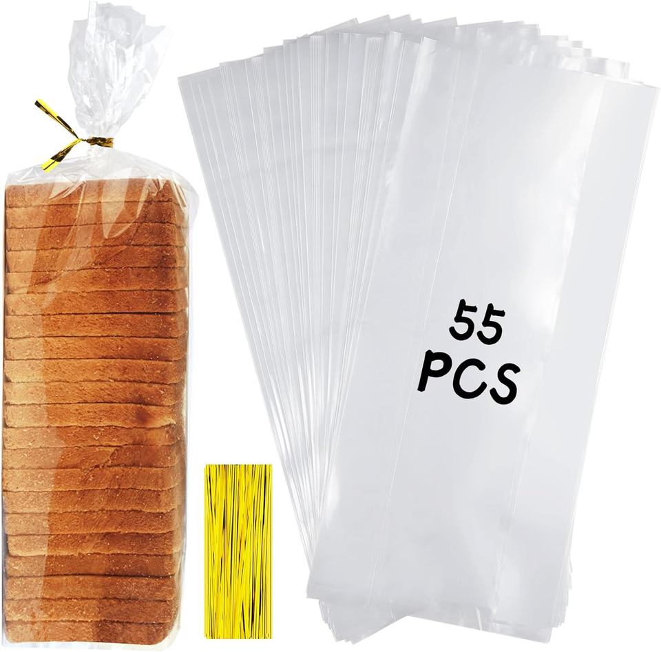 Bread Bags for Homemade Bread, 55 Pack Clear Bread Bags and 100 Ties ...