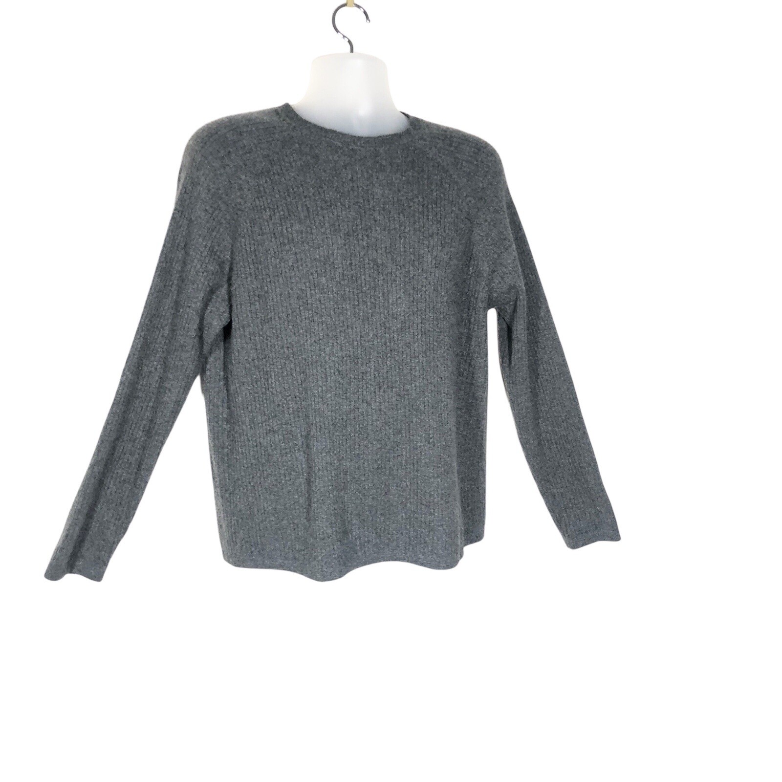 John Ashford Sweater Gray Ribbed 100% Cashmere Super Soft Crew Neck ...