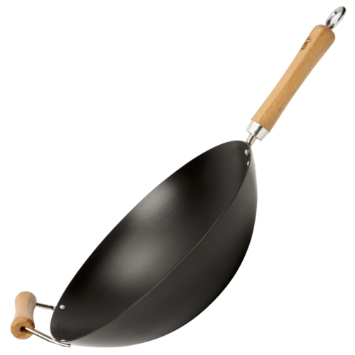 Large 35cm Non Stick Carbon Steel Chinese Stir Fry Deep Wok Karahi ...