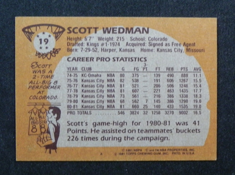 SCOTT WEDMAN 1981 Topps Card #19 _ Receive Exact Card (A) | eBay