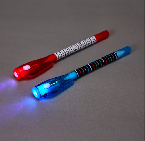 2 Pcs 2-Way Magic Invisible Ink Pen Marker with UV Black Light LED Kids ...