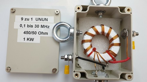 9 zu 1 UNUN Übertrager 1 KW PEP für End Fed Multiband-Langdrahtantennen ...