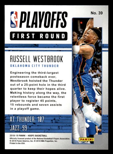 2018-19 Hoops #39 Russell Westbrook Road to the Finals #d /2018 ...
