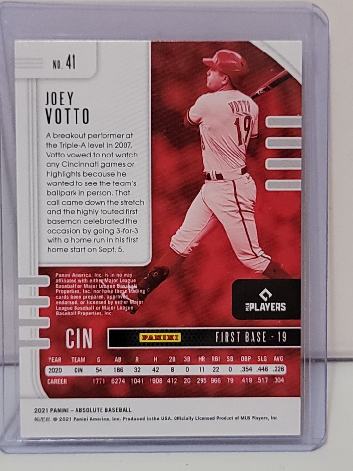 2021 Panini Absolute Joey Votto No. 41 Serial Number 05/10 Spectrum Red ...