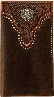 Ariat Mens Basketweave Sunburst Embossed Leather Rodeo Checkbook Wallet ...