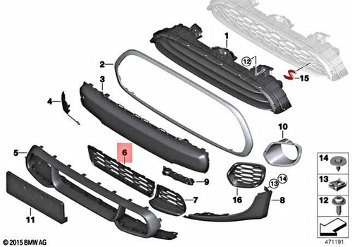 Genuine BMW F55 Front Bumper Center Grid JOHN COOPER W Grille OEM ...