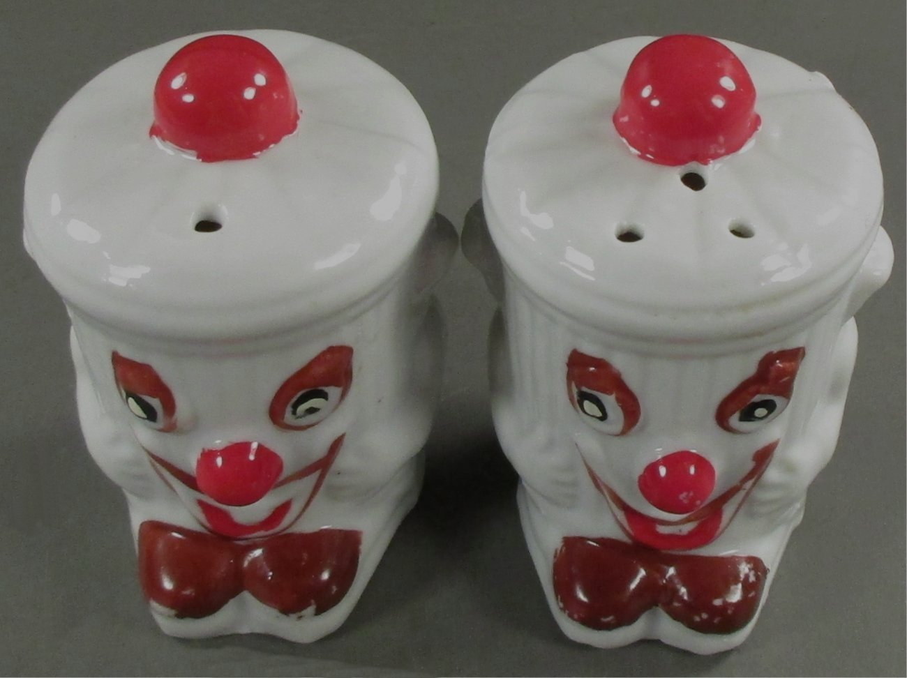 Clown Salt Pepper Shakers Trash Can Garbage Vintage Glazed Ceramic ...