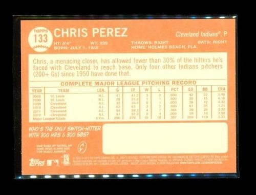 2013 TOPPS HERITAGE Baseball Trading Card #133 CHRIS PEREZ Cleveland Indians | eBay