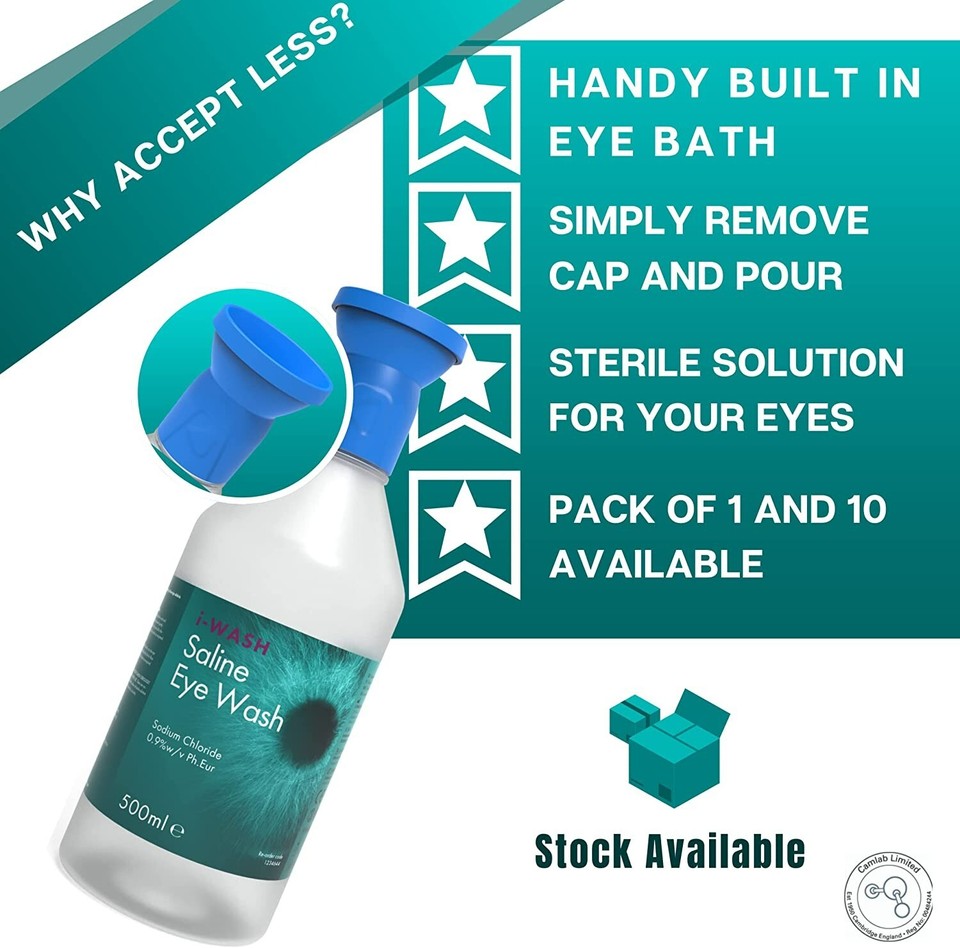 10x i-Wash Eye Wash Sterile Saline Solution Bottle w/ Eye Cup Refill ...