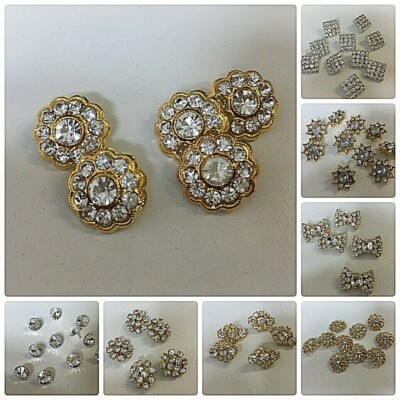 Crystal Diamante Buttons Gold & Silver All Shapes | eBay UK