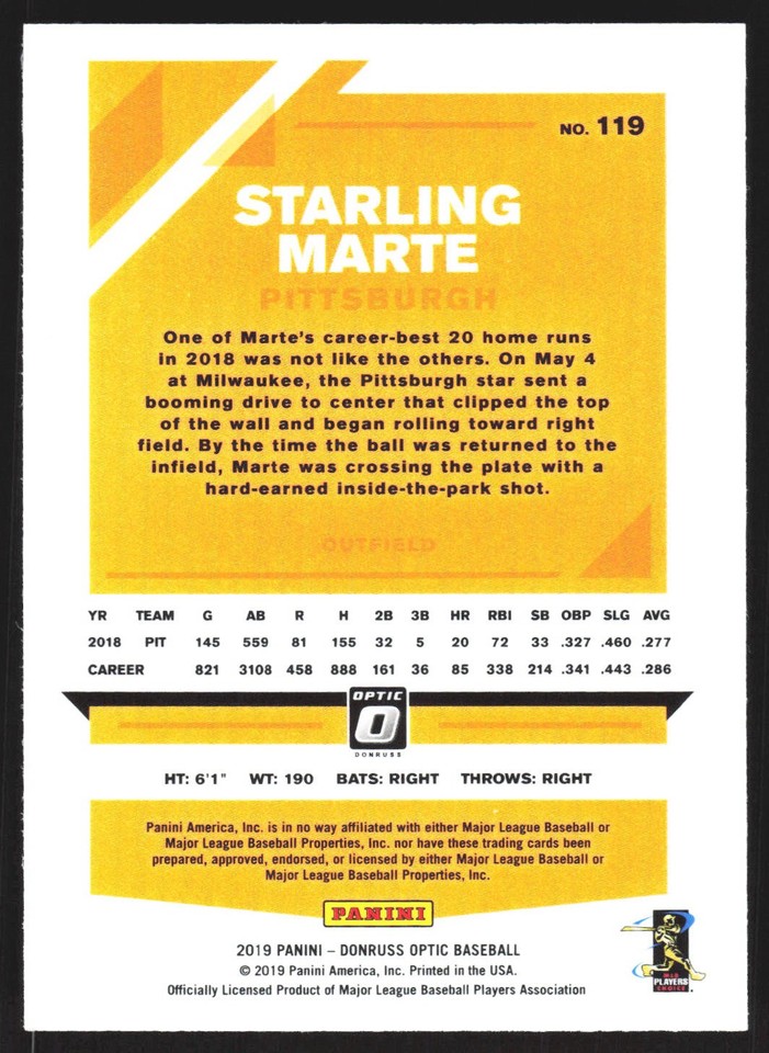 2019 Donruss Optic Starling Marte #119 Pittsburgh Pirates | eBay