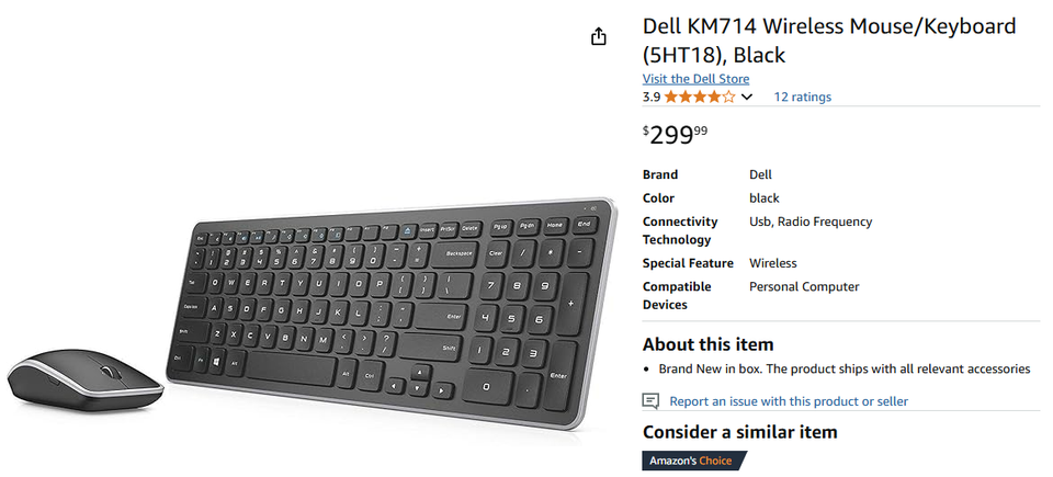 Genuine OEM Dell Wireless Slim ( Keyboard KM714 ) + ( Mouse WM514 ...