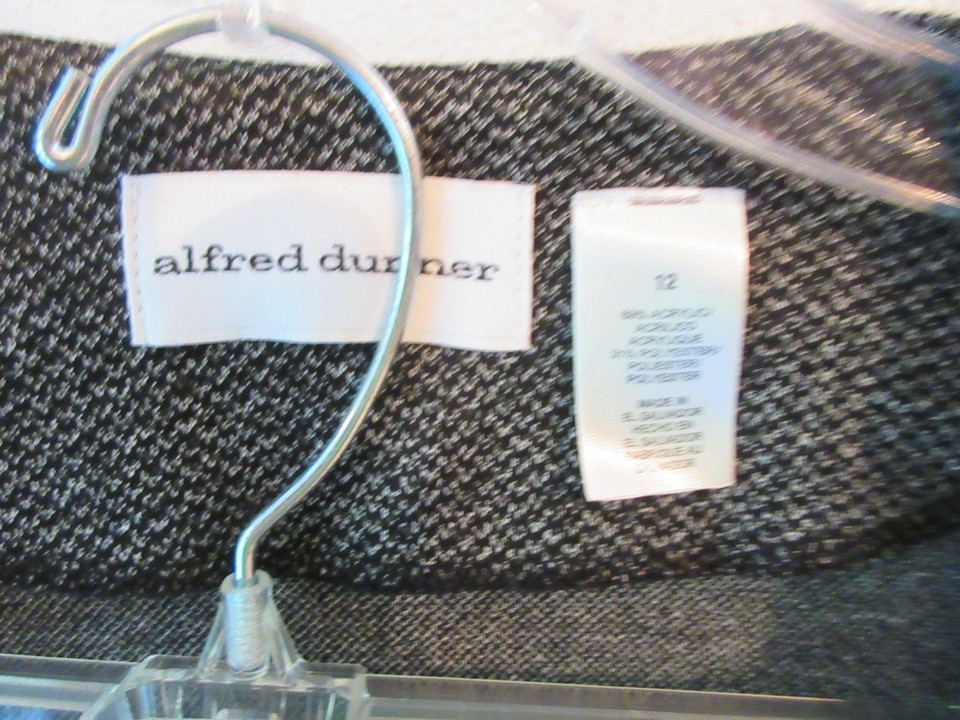 Alfred Dunner Black & Gray Sz 12 Large 2 pc Suit Set Open Jacket Top ...