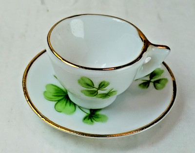 Shamrock MINIATURE Cup & Saucer Bone China Vintage Irish Gold Trim ...