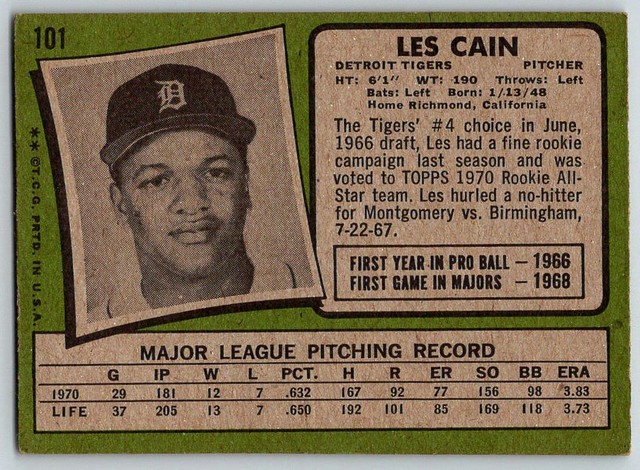1971 Topps - #101 Les Cain for sale online | eBay