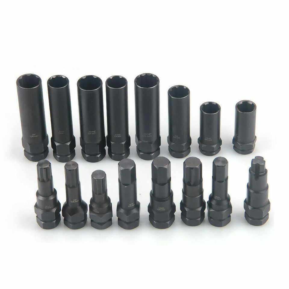 16 Piece SAE Metric Universal Locking Lug Nut Master Key Set Wheel Lock ...