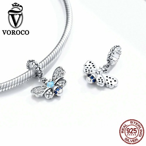 Voroco Solid Blue bee Nice 925 Sterling silver Charm Dangle Fit ...