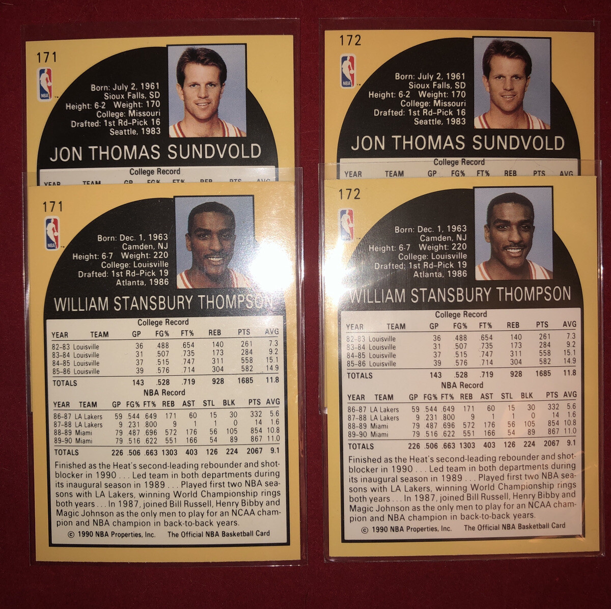 1990 NBA Hoops Error Jon Sundvold Billy Thompson #171 & #172 COMPLETE ...