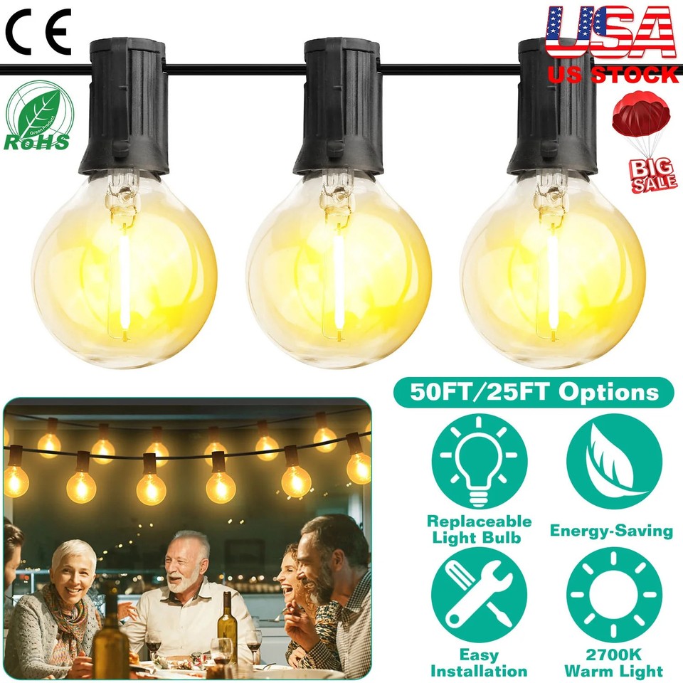 50Ft Decorative Globe String Lights Outdoor Indoor 25Pcs Bulb Light ...