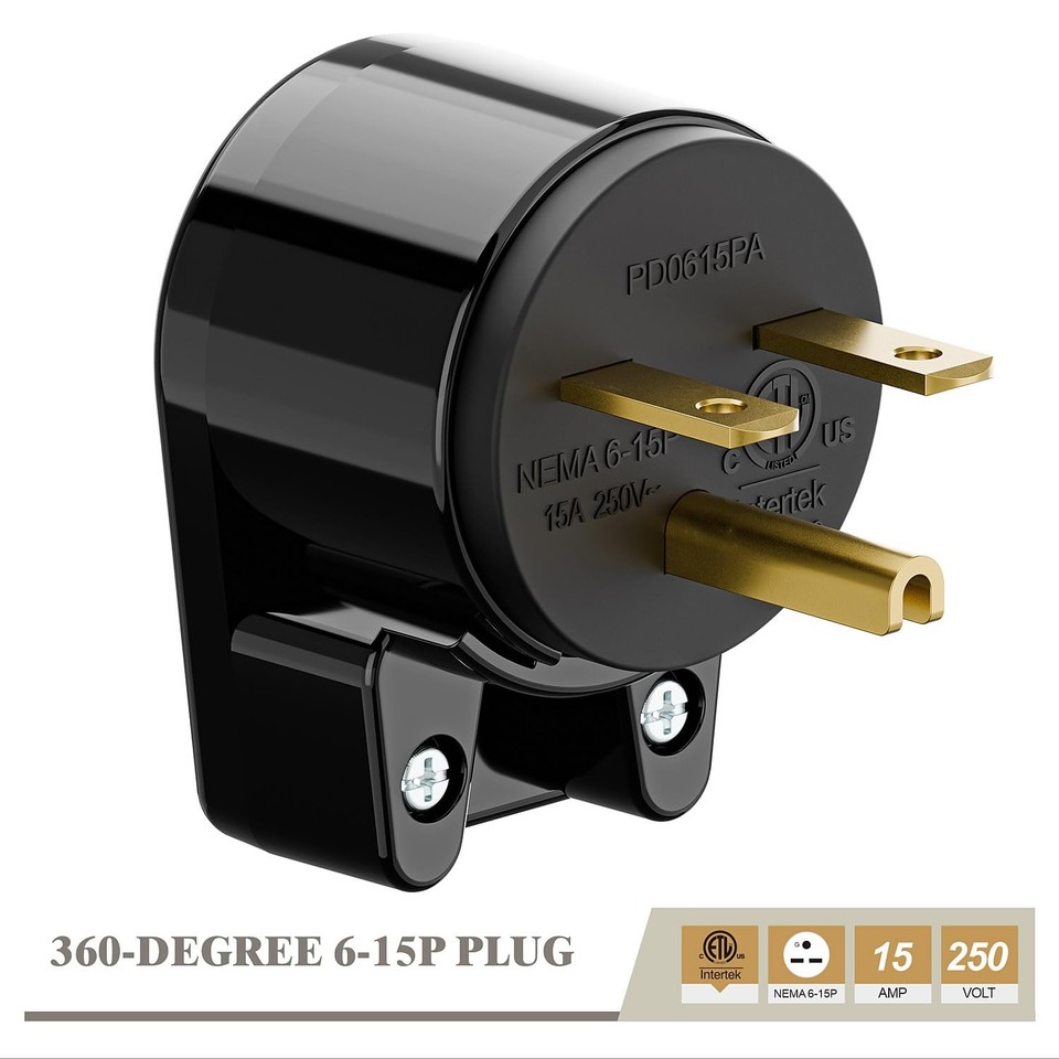 [3-Pack] USA 3-Prong Male AC Plug, Right Angle ETL Nema 6-15P 3 Pole ...