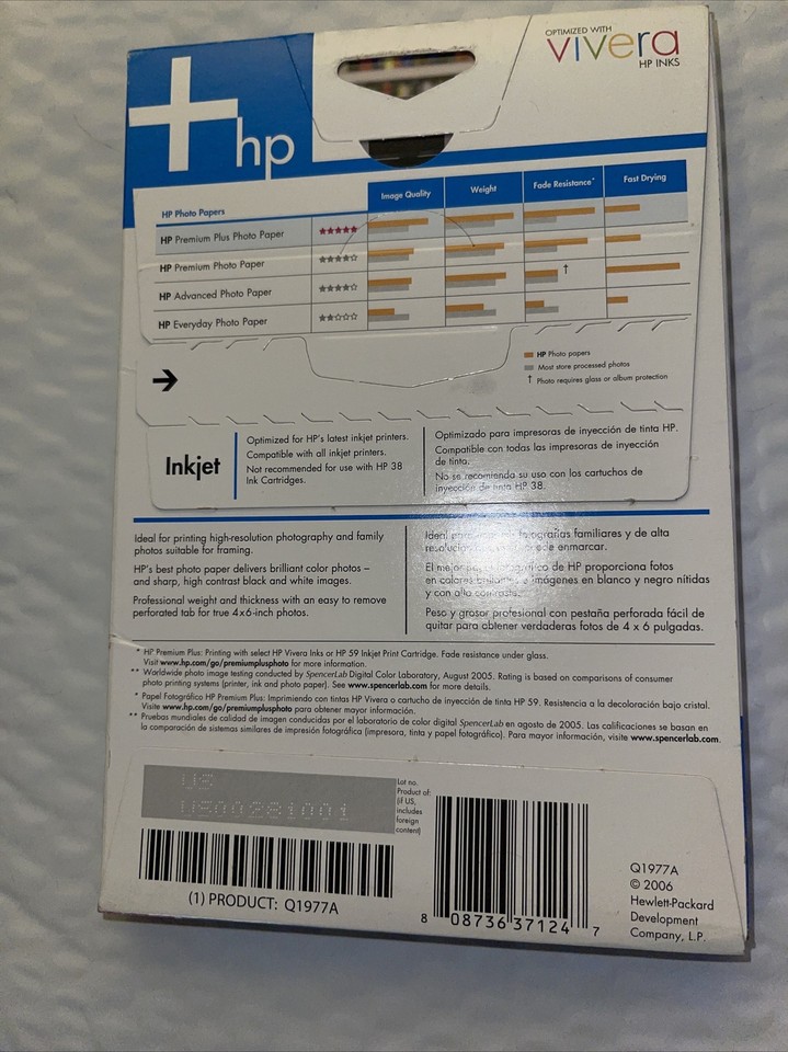 HP invent PREMIUM PLUS PHOTO PAPER 4x6 20 Sheet high gloss 11.5 mil NEW ...