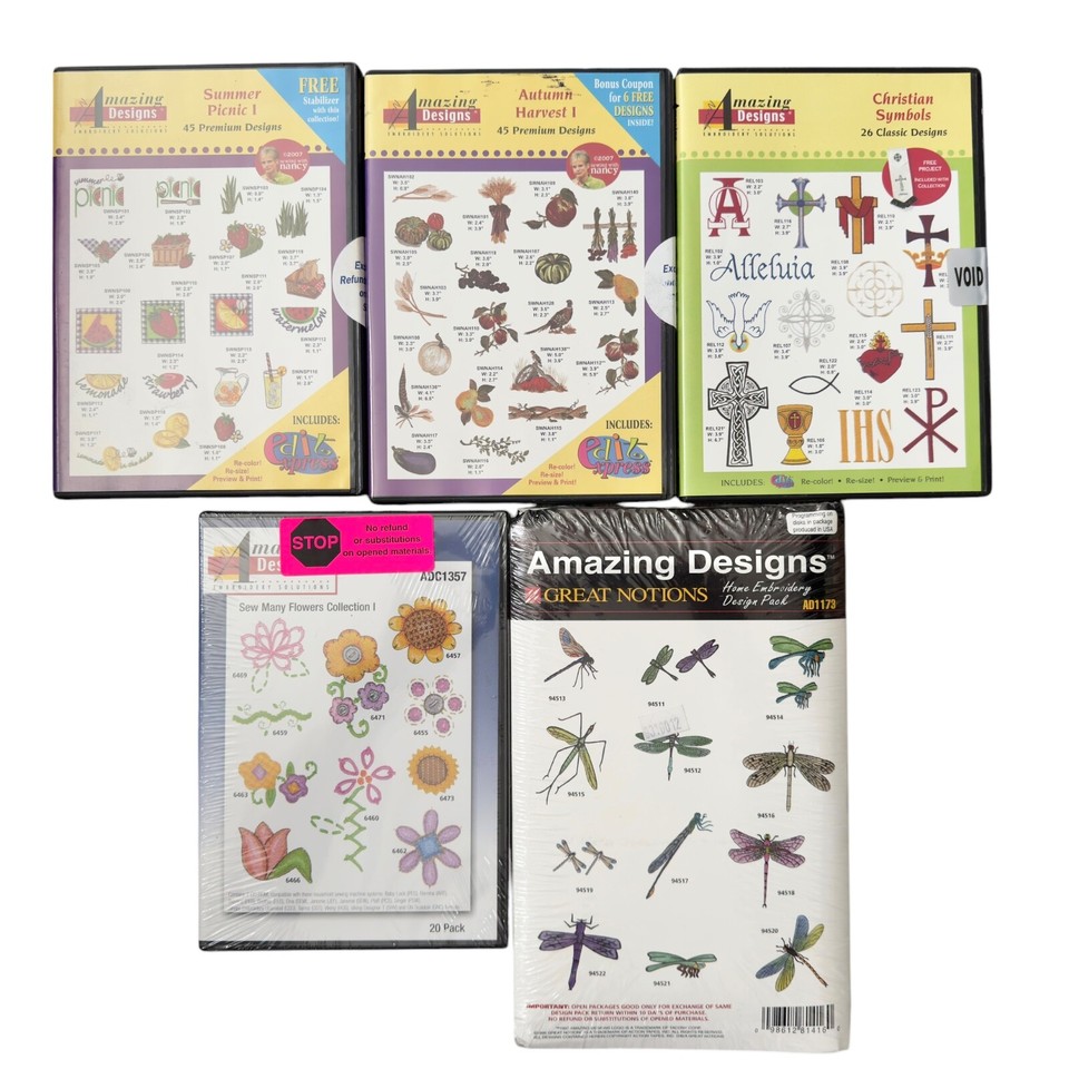 Amazing Designs Machine Embroidery CDs Lot of 8 New & Used | eBay