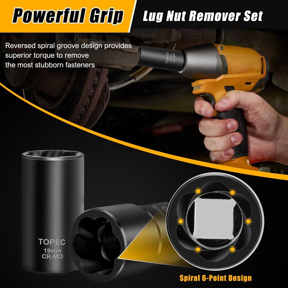 5PCS Lug Nut Removal Tool, 1/2-Inch Drive Wheel Lock Removal Kit, 17 ...