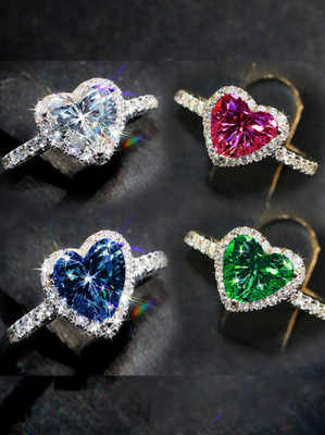 Fashion Women Luxury Heart Shaped Cubic Zirconia Wedding Engagement ...