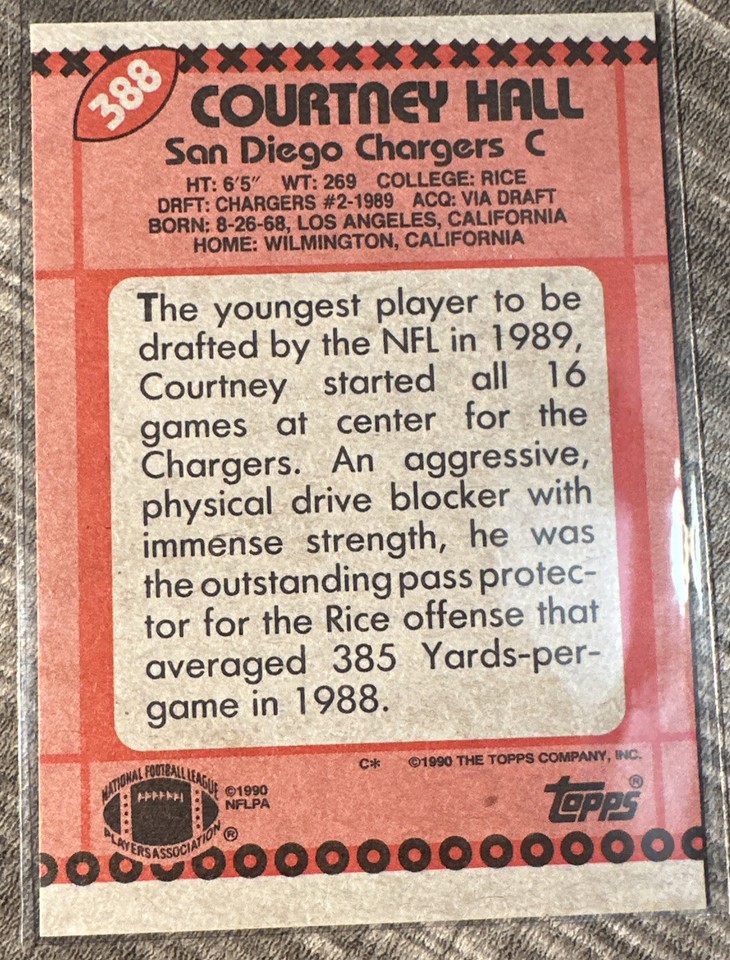 1990 Topps Super Rookie Courtney Hall RC San Diego Chargers #388 | eBay