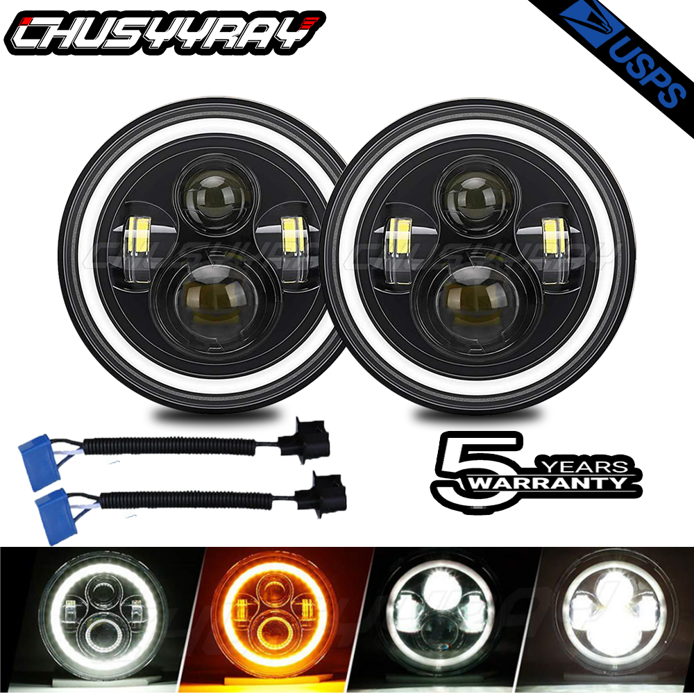 Pair 7" Round LED Headlights High Low Beam Halo DRL For 1986-1995 ...