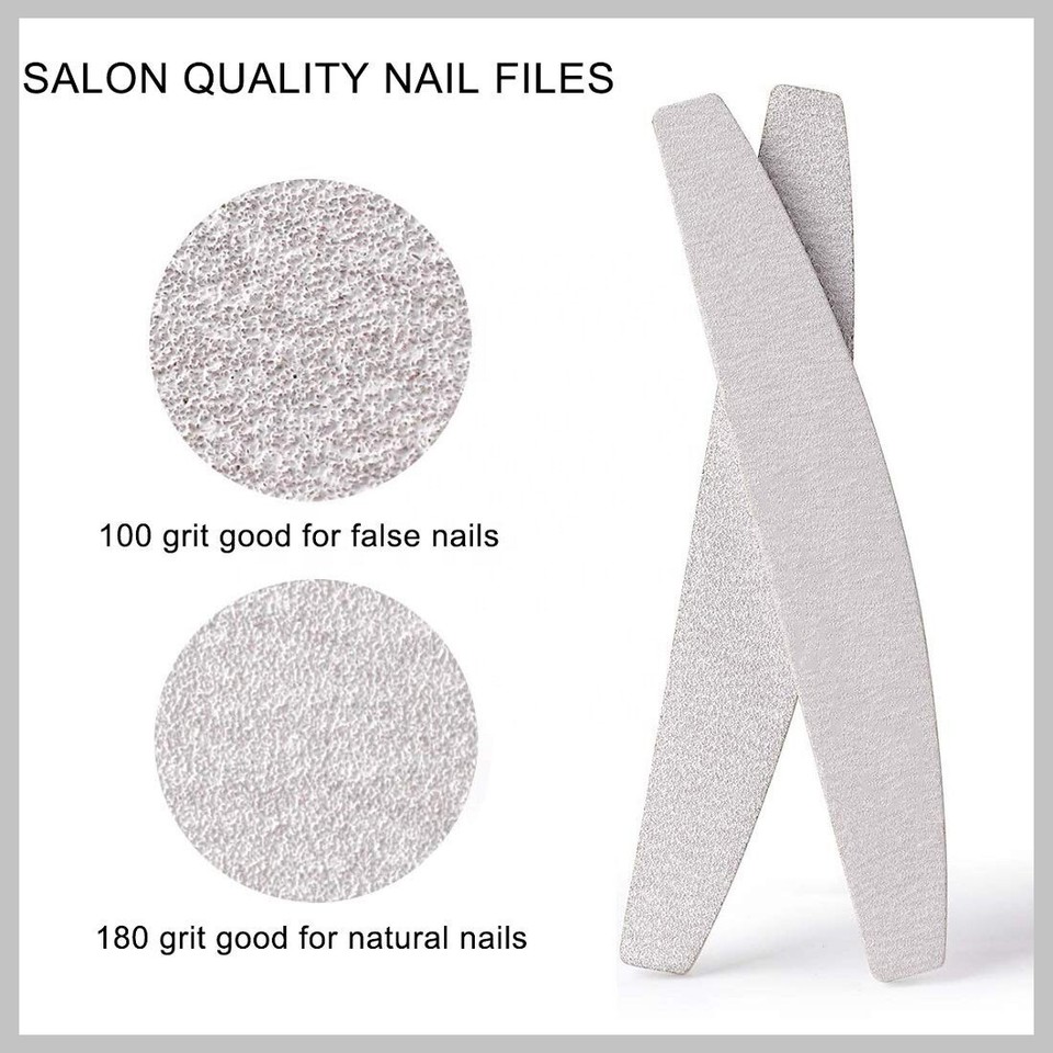 NAIL FILES GRIT 100 180 240 PROFESSIONAL QUALITY HALF MOON CURVED ...