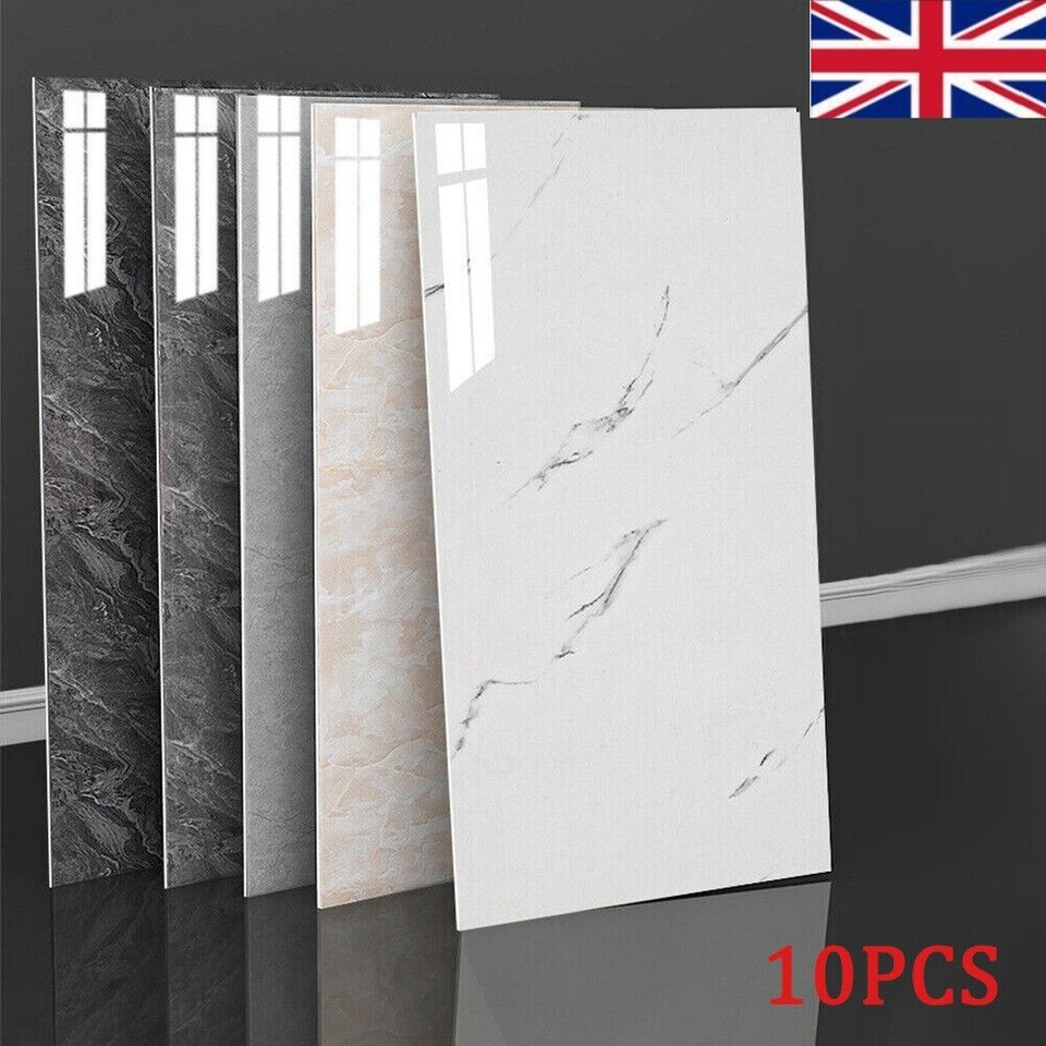 10x Self Adhesive Marble Tile Effect Sticker Kitchen Bathroom Home Wall ...