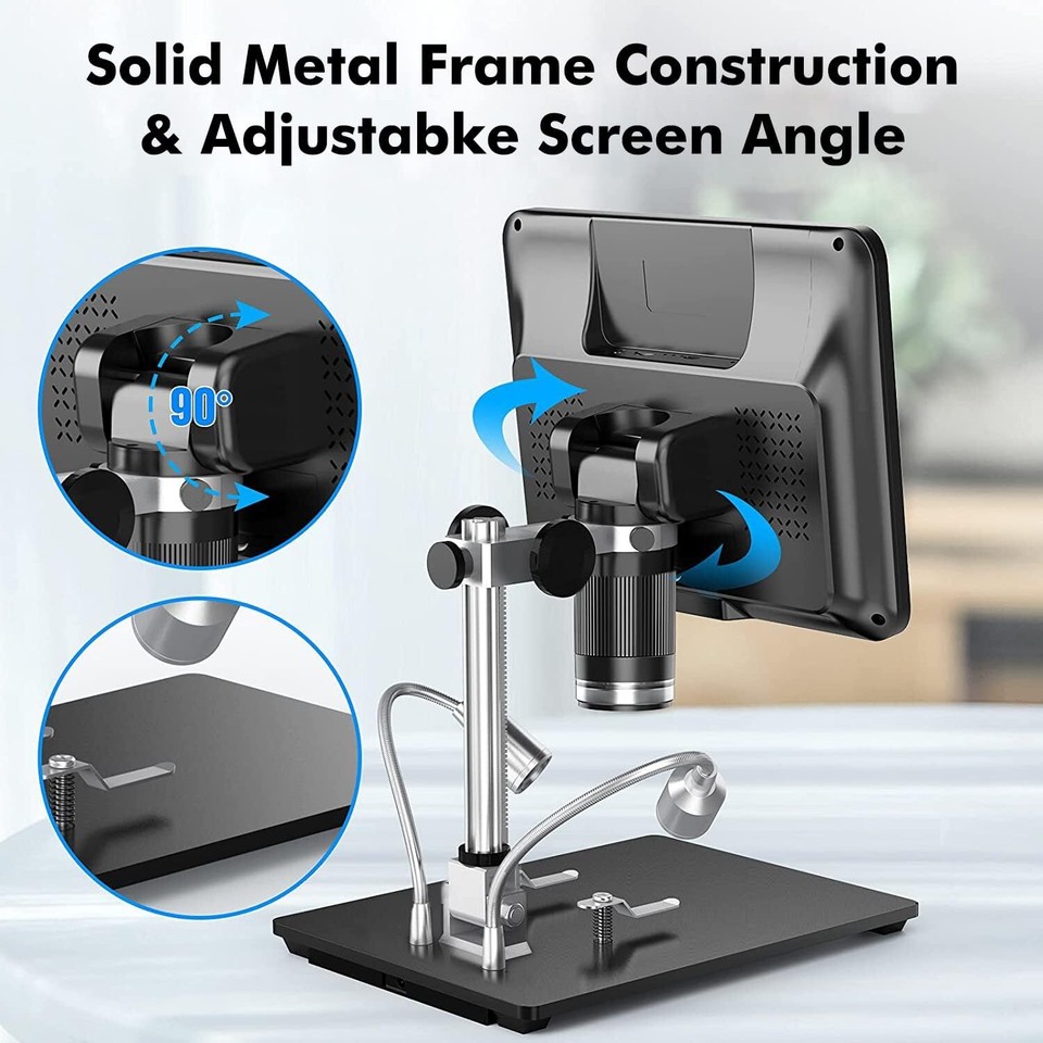 10" 1080P LCD Digital Microscope 50-1300X Magnifier Coin Camera Video ...