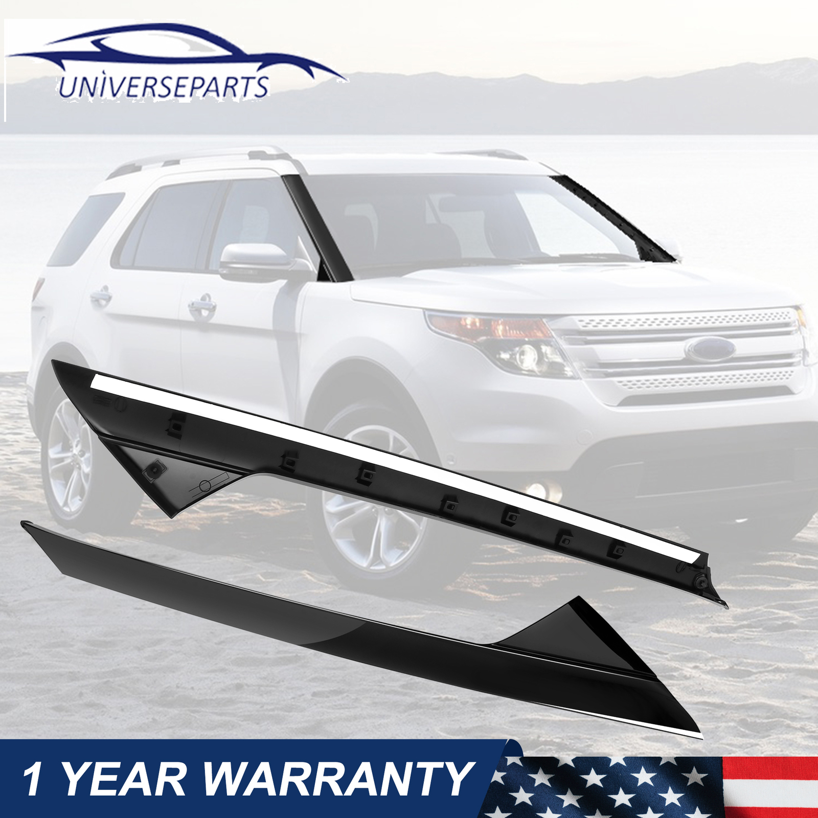2X For 2011-19 Ford Explorer Front Windshield Outer Trim Pillar Molding ...