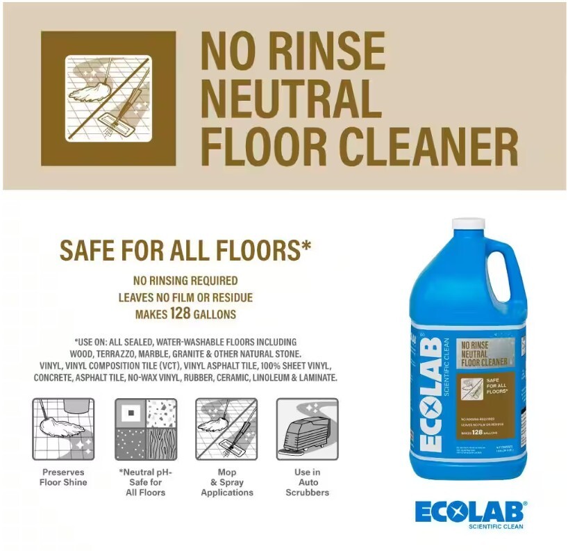 ECOLAB No Rinse Neutral Floor Cleaner Concentrate Makes 128 Gal. - 1 ...