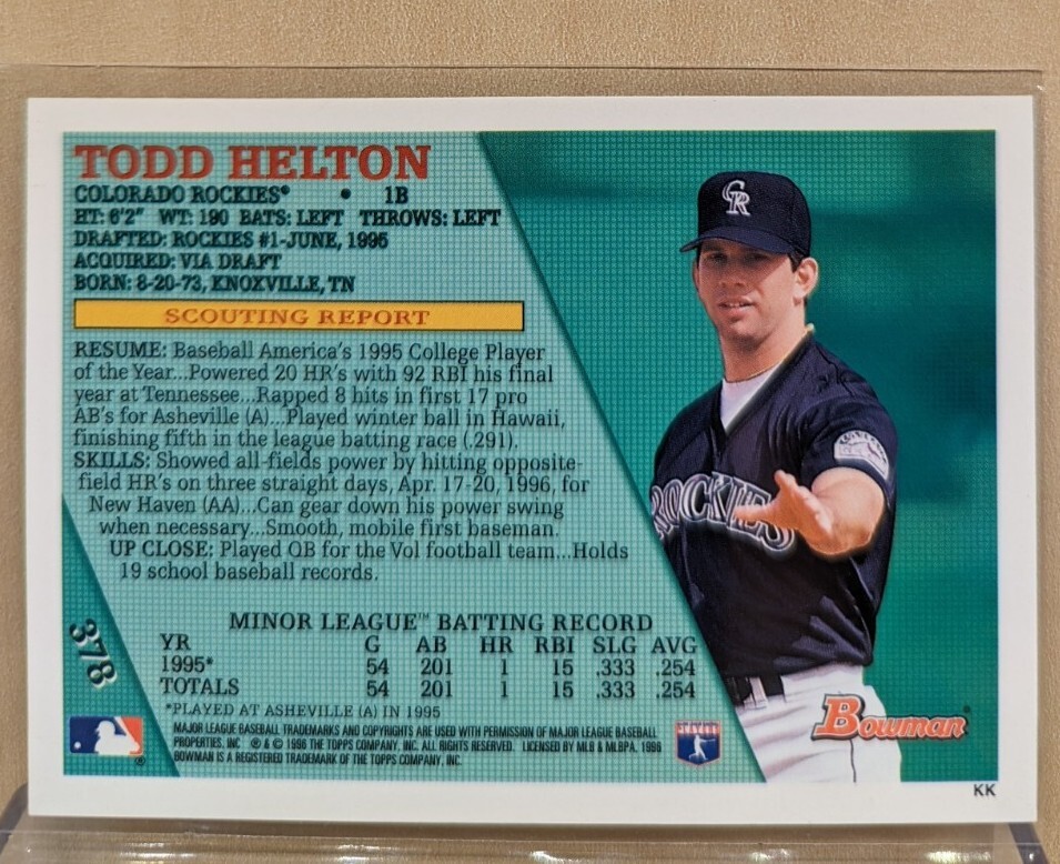 1996 Bowman SILVER FOIL Todd Helton #378 RARE PARALLEL 1st BOWMAN ...