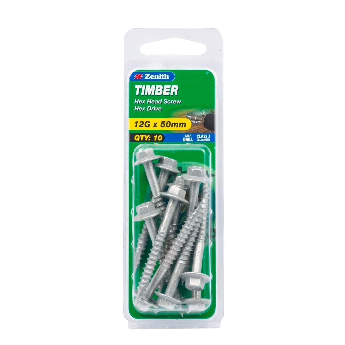 Zenith Timber Screws - 12g x 50mm Galvanised Steel - Self Drilling - 10 ...