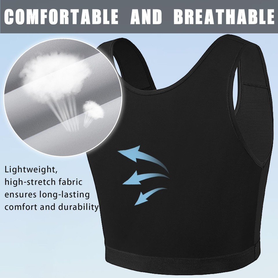 Chest Binder Trans FTM Women Compression Bra Tank Top (B, XL) Black | eBay